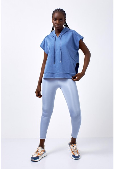 Yüksek Bel Parlak Tayt Açık Mavi