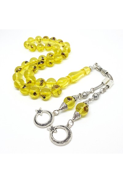 Neyhane Tesbih & Gümüş Karınca Fosilli Toz Kehribar Bafon Püsküllü