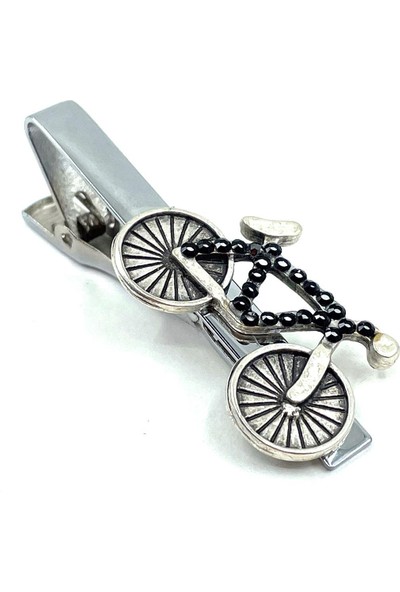 Kravatkolik Bisiklet Motif Siyah Taşlı Kravat Iğnesi KIY702