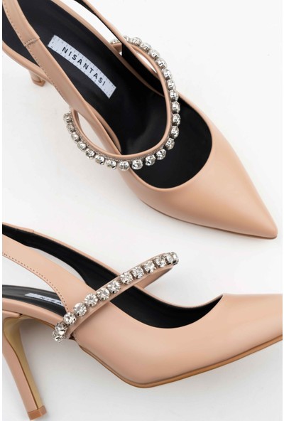 Nişantaşı Shoes Anita Bej Mat Taş Detaylı Kadın Topuklu Ayakkabı