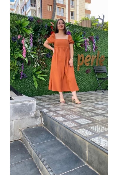 Laperle Butik Balon Kol Kiremit Elbise Laperle Butik Balon Kol Kiremit Elbise