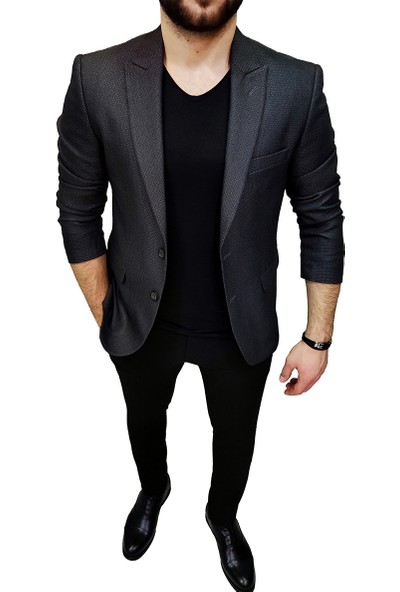 Koyu Gri Dar Kesim Blazer Ceket