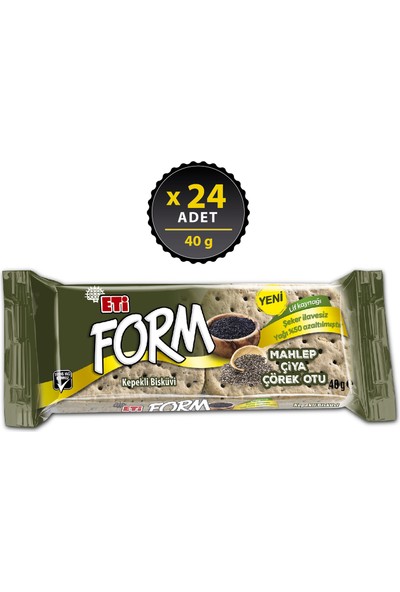 Eti Form Mahlepli, Çiyalı ve Çörek Otlu Kepekli Bisküvi 40 g x 24 Adet Eti Form Mahlepli, Çiyalı ve Çörek Otlu Kepekli Bisküvi 40 g x 24 Adet