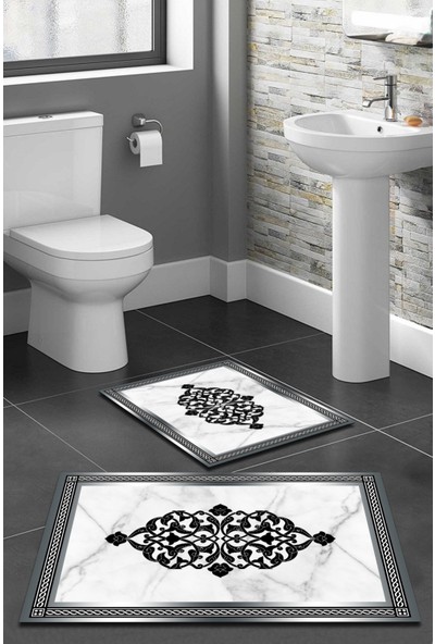 Gri Çerçeveli Mermer Zeminli 2'li Halı Takımı 40 x 60 Cm. - 60 x 100 Cm. - CP1135