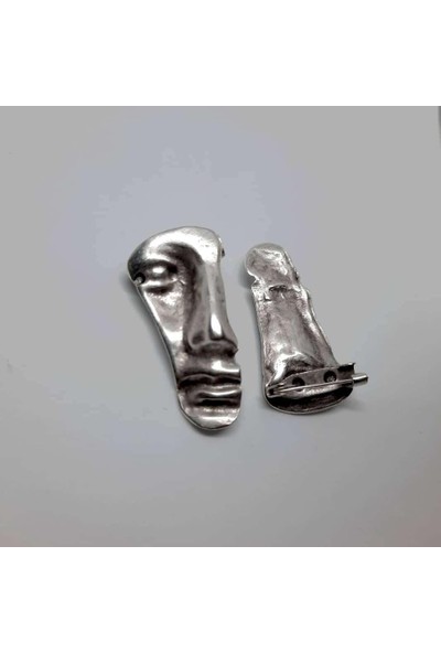 İmren Aksesuar Yarım Yüz Yaka Iğnesi 4 cm Antik Gümüş Kaplamalı