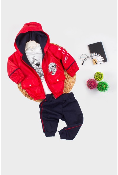 Donino Erkek Çocuk Astronot Desenli Yağmurluk 3'lü Takım