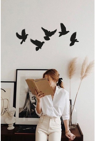 Evde Ucuz Ahşap Dekoratif 5'li Kuş Seti Ev Dekorasyonu Tablo