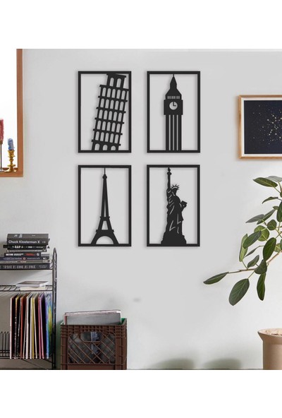 Evde Ucuz 4'lü Dekoratif Ahşap Tablo