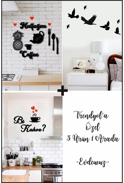 Evde Ucuz Mutfağım+Bi Kahve +7'li Kuş Duvar Dekoru 3 Ürün 1 Arada Evde Ucuz Mutfağım+Bi Kahve +7'li Kuş Duvar Dekoru 3 Ürün 1 Arada