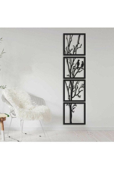Evde Ucuz Ağaç ve Kuş Figürlü Dekoratif Süs Tablo Ebat 30 x 135 cm