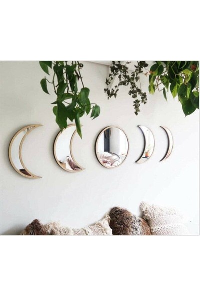 Evde Ucuz Ay Evresi Duvar Ayna Seti - Pleksi Kırılmaz Ayna 5 Li