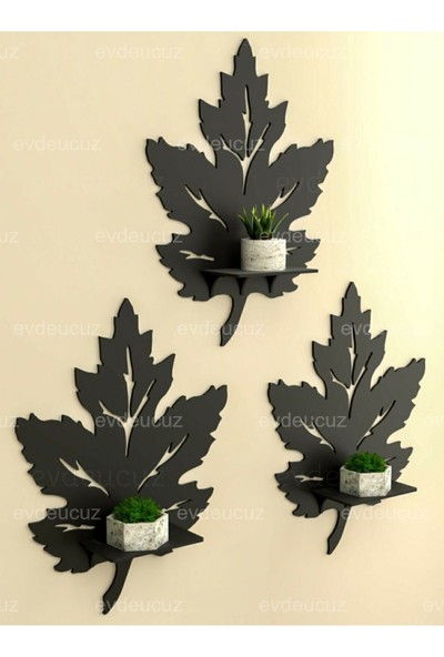 Evde Ucuz Ahşap Siyah Yaprak Raf Seti 3'lü
