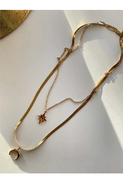 Nova Masal Ay Yıldız Ikili Çelik Kolye