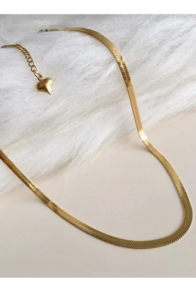 Nova Masal Italyan Ezme Balıksırtı Kalp Detaylı Çelik Kolye