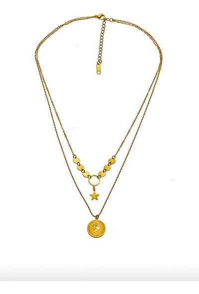 Nova Masal Çift Sıra Yıldız Detaylı Queen Kolye