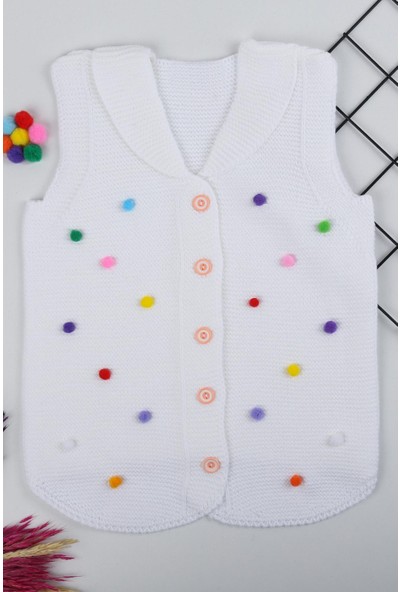 Tomurcuk Kız Çocuk Ponponlu Yelek 5-8 Yaş