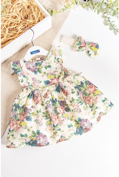 Babymod Çiçek Desenli Bandanalı Kız Bebek/çocuk Elbise
