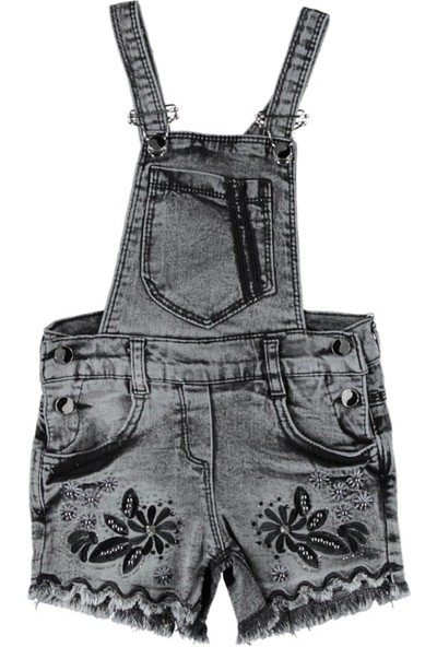 Paketle Express Paketle Express-Çiçek Nakışlı Şortlu Kız Kot Salopet8/12 Yaş