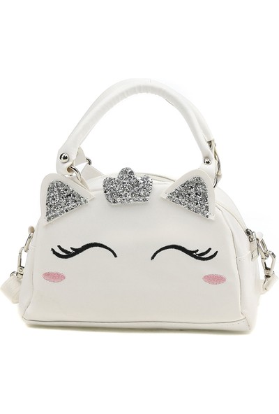 Polaris Kedı El 2fx Beyaz Gri Pembe Kız Çocuk El Çantası