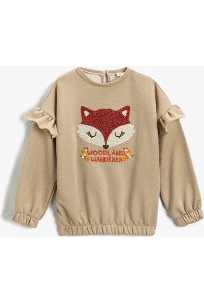 Koton Kolları Fırfırlı Işlemeli Sweatshirt