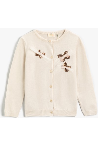 Koton Kız Çocuk Kelebek İşlemeli Triko Hırka Uzun Kollu