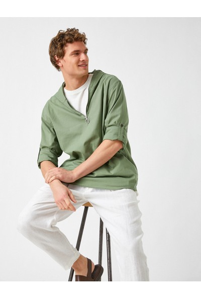 Koton Yarım Fermuar Kapşonlu Dokuma Sweatshirt