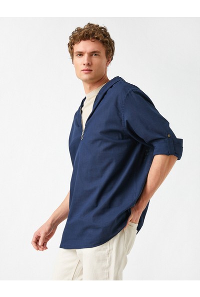 Koton Yarım Fermuar Kapşonlu Dokuma Sweatshirt