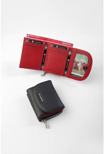 Cengiz Pakel Kadın Cüzdan 65258A Siyah-Kırmızı