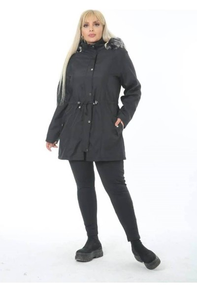 Lilas Xxl Büyük Beden Siyah Renkli Kapşonlu Tüylü Bonding Kaban Lilas Xxl Büyük Beden Siyah Renkli Kapşonlu Tüylü Bonding Kaban