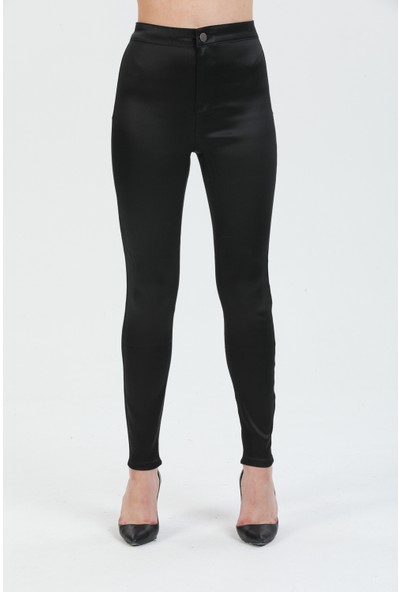 Siyah Suni Deri Slim Fit Pantolon
