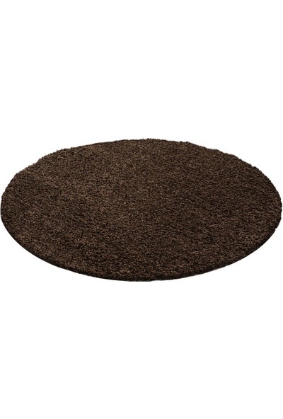 Bonigo Home Yuvarlak Shaggy Halı 50 mm Hav Yüksekliğinde Düz Koyu Kahverengi