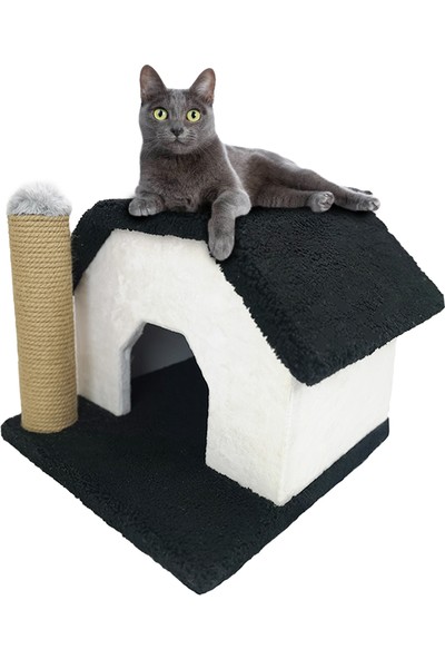Patiderm Kedi Oyun Evi ve Tırmalama Sütunu - Siyah