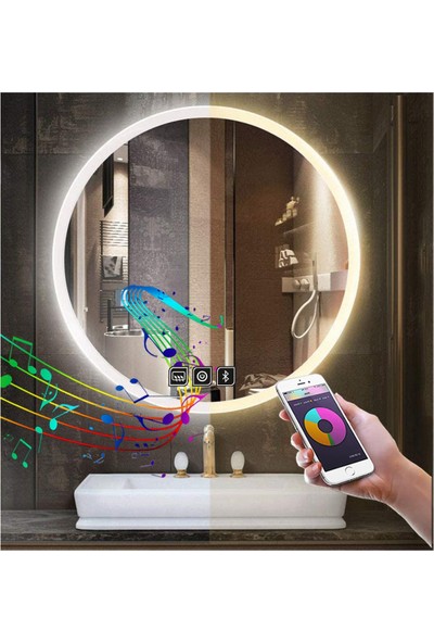 60 cm Bluetoothlu Dokunmatik Tuşlu Buğu Yapmayan Ledli Yuvarlak Banyo Aynası 60 cm Bluetoothlu Dokunmatik Tuşlu Buğu Yapmayan Ledli Yuvarlak Banyo Aynası