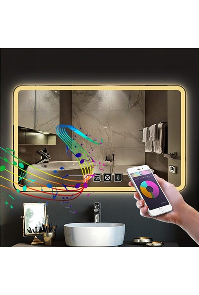 Global Led Mirror 80X120 cm Bluetoothlu Dokunmatik Tuşlu Buğu Yapmayan Ledli Banyo Aynası Global Led Mirror 80X120 cm Bluetoothlu Dokunmatik Tuşlu Buğu Yapmayan Ledli Banyo Aynası