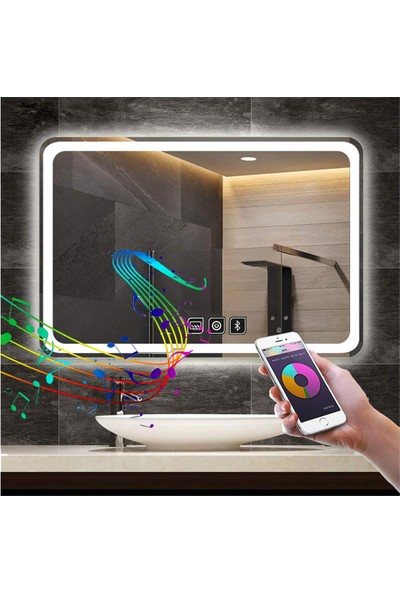 Global Led Mirror 75X105 cm Bluetoothlu Dokunmatik Tuşlu Buğu Çözücü Ledli Banyo Aynası Global Led Mirror 75X105 cm Bluetoothlu Dokunmatik Tuşlu Buğu Çözücü Ledli Banyo Aynası
