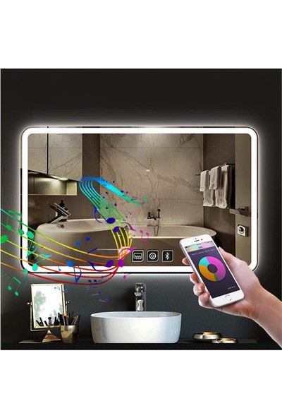 Global Led Mirror 50X65 cm Bluetoothlu Dokunmatik Tuşlu Buğu Çözücü Ledli Banyo Aynası Global Led Mirror 50X65 cm Bluetoothlu Dokunmatik Tuşlu Buğu Çözücü Ledli Banyo Aynası