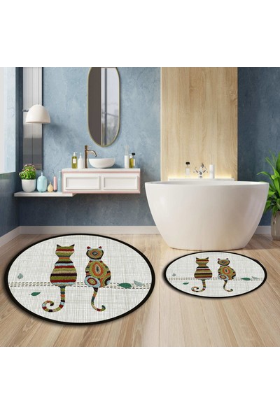 Esta Halı Kedi Desenli Banyo Halı Takımı (60X100/40X60) - ES1137 Esta Halı Kedi Desenli Banyo Halı Takımı (60X100/40X60) - ES1137
