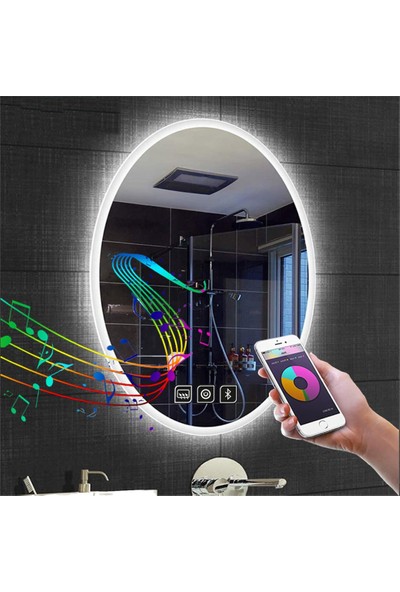 Global Led Mirror 55X75 cm Bluetoothlu Dokunmatik Tuşlu Buğu Yapmayan Ledli Elips Banyo Aynası Global Led Mirror 55X75 cm Bluetoothlu Dokunmatik Tuşlu Buğu Yapmayan Ledli Elips Banyo Aynası
