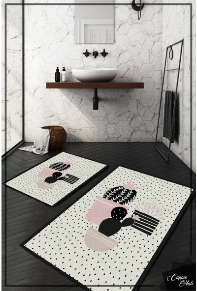 Esta Halı Kaktüs Desenli Benekli Halı Takımı (60X100/40X60) - ES176 Esta Halı Kaktüs Desenli Benekli Halı Takımı (60X100/40X60) - ES176