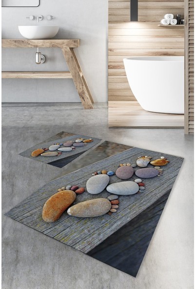Esta Halı Dijital Baskı Taş Desenli Banyo Halı Takımı (40X60/60X100) - ES812 Esta Halı Dijital Baskı Taş Desenli Banyo Halı Takımı (40X60/60X100) - ES812
