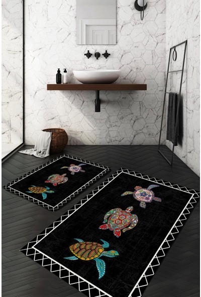 Esta Halı Renkli Kaplumbağa Desenli 2'li Halı Takımı (60X100/40X60) - ES389 Esta Halı Renkli Kaplumbağa Desenli 2'li Halı Takımı (60X100/40X60) - ES389
