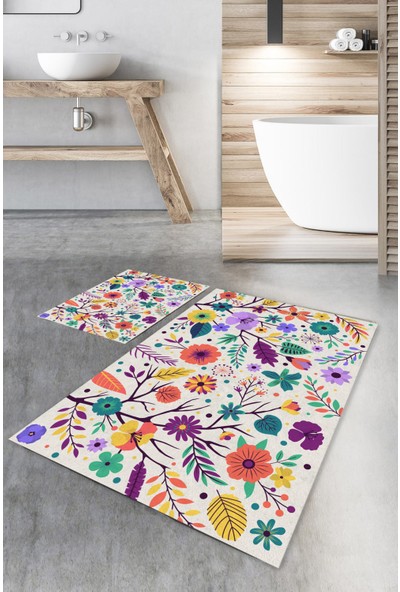 Esta Halı Renkli Çiçekli 2'li Halı Takımı (60X100/40X60) - ES819 Esta Halı Renkli Çiçekli 2'li Halı Takımı (60X100/40X60) - ES819