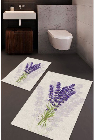 Esta Halı Lavanta Desenli Banyo Halı Takımı (60X100/40X60) - ES371 Esta Halı Lavanta Desenli Banyo Halı Takımı (60X100/40X60) - ES371