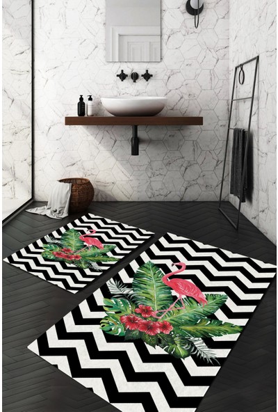 Esta Halı Flamingo Desenli Zigzak Çizgili Halı Takımı (60X100/40X60) - ES270 Esta Halı Flamingo Desenli Zigzak Çizgili Halı Takımı (60X100/40X60) - ES270