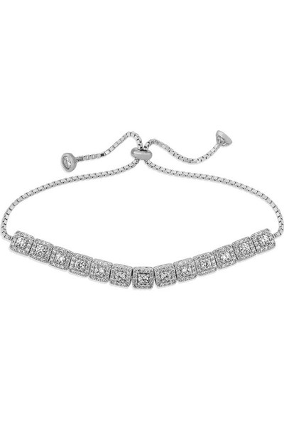 Gumush ​gümüş Kare Baget Taşlı Asansörlü Bileklik