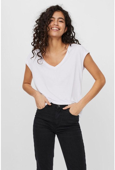 Vero Moda Kadın V Yaka T-Shirt 64610247666 Beyaz