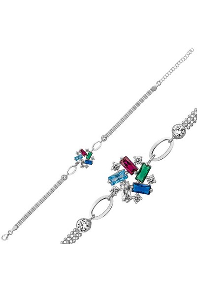 Gumush Gümüş Renkli Baget Taşlı Kadın Bileklik Gumush Gümüş Renkli Baget Taşlı Kadın Bileklik