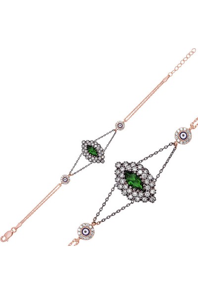 Gumush Gümüş Yeşil Taşlı Otantik Kadın Bileklik