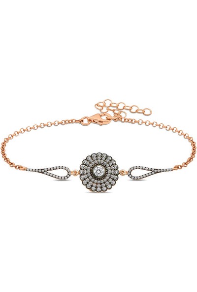 Gumush Gümüş Elmas Montür Çiçek Kadın Bileklik