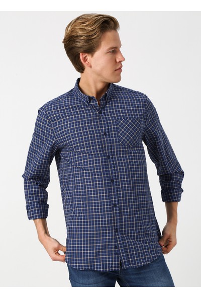 Limon Erkek Kareli Camel-Lacivert Gömlek